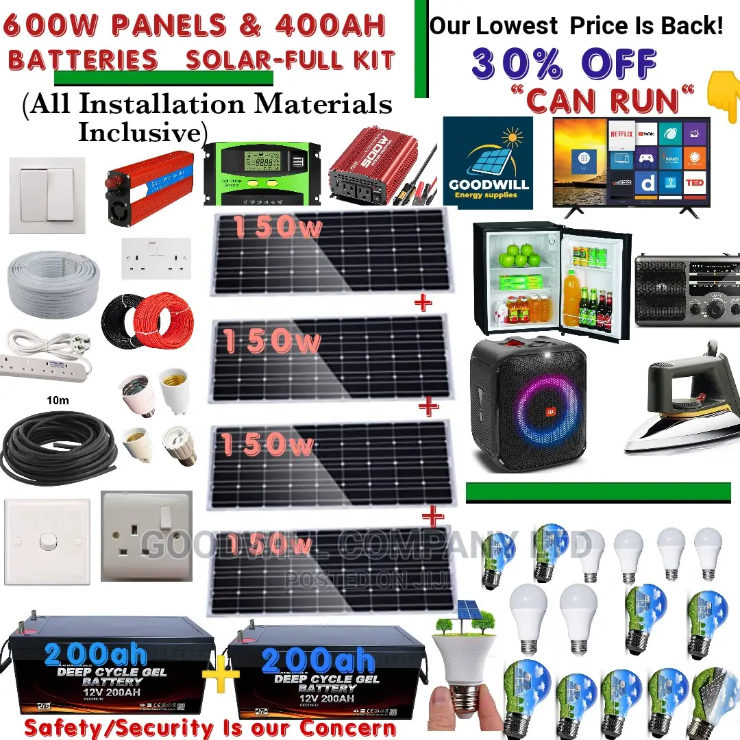 600w Home Solar System Full Kit With 400ah Batteries in Central ...