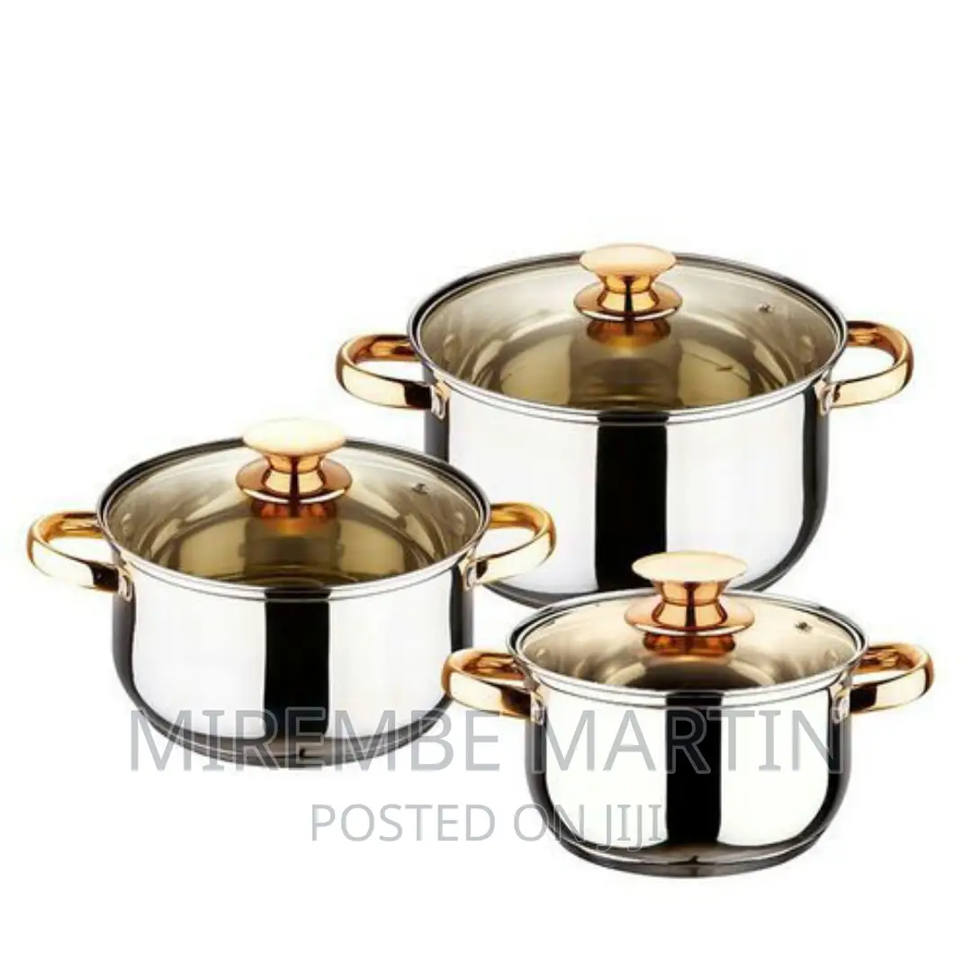 New 3 Pc Gold Handles Stainless Steel Saucepans Cookware Pot in Central ...
