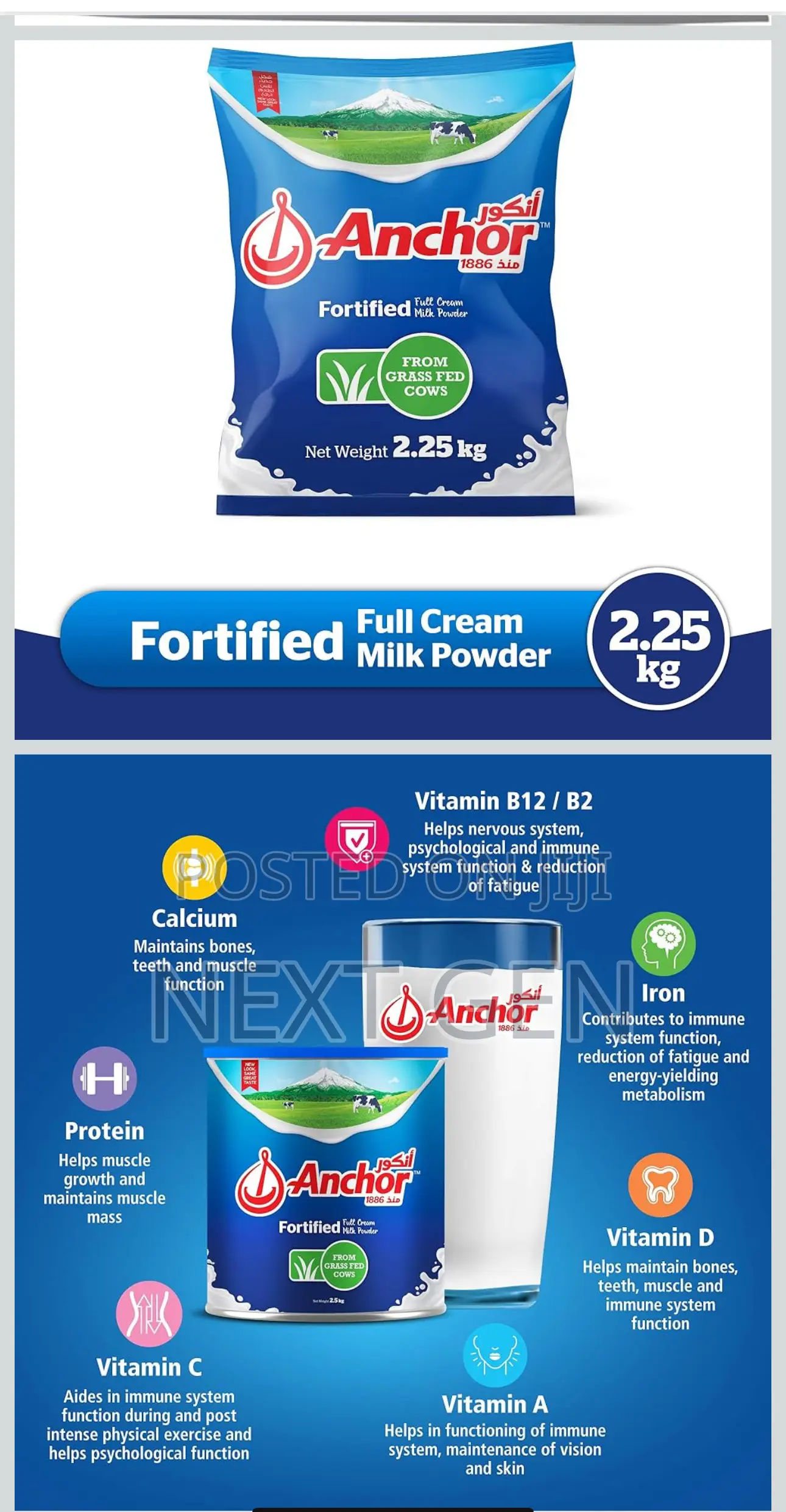 Anchor Full Cream Milk Powder Pouch 2.25kg for sale - Next Gen Price ...