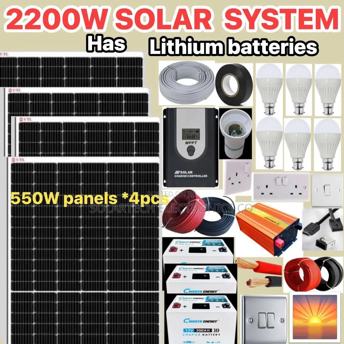 2200w Solar System Full Kit Includes Lithium Ion Batteries in Central ...