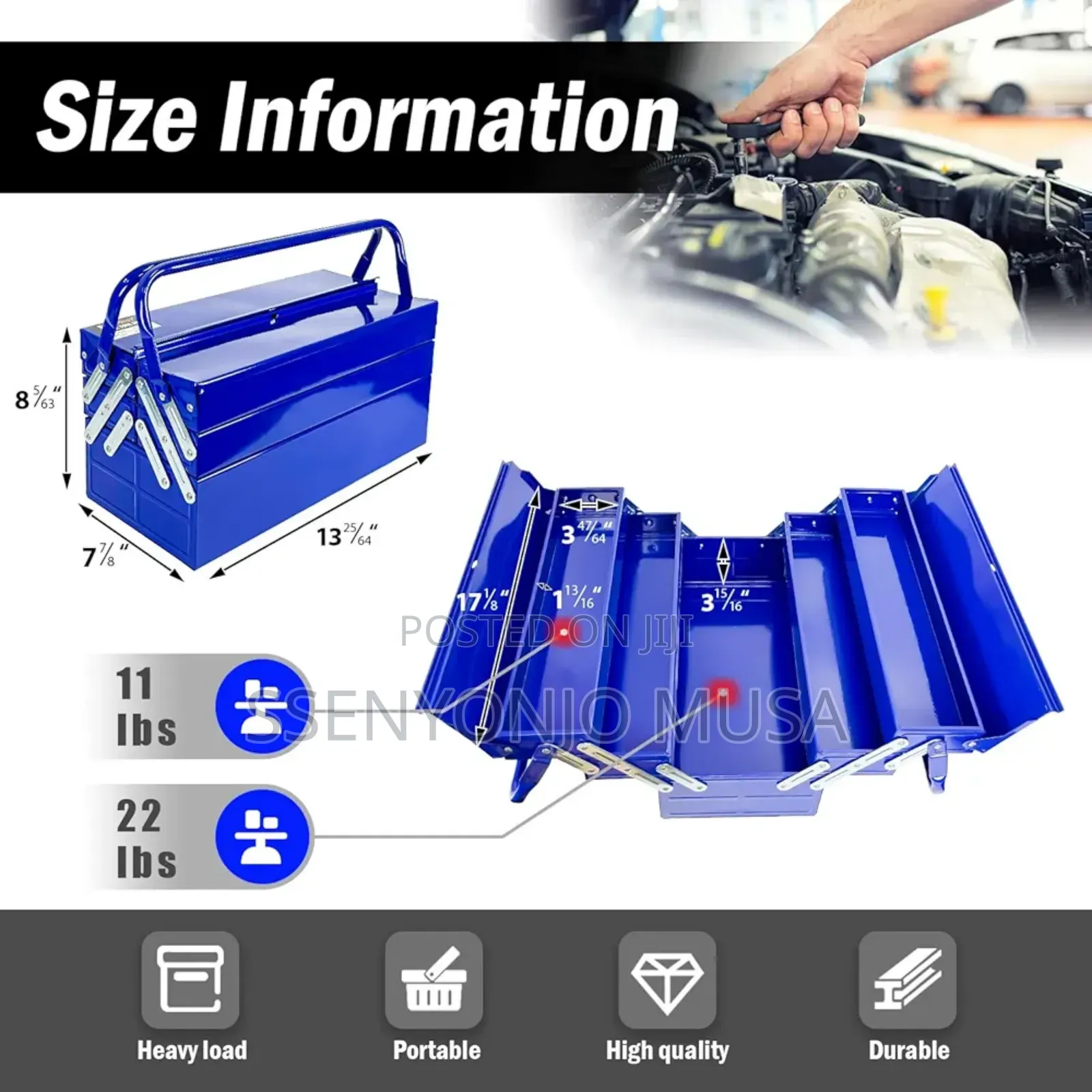 3-Tier Metal Tool Box - 5 Tray Fold Out Steel Storage in Central ...