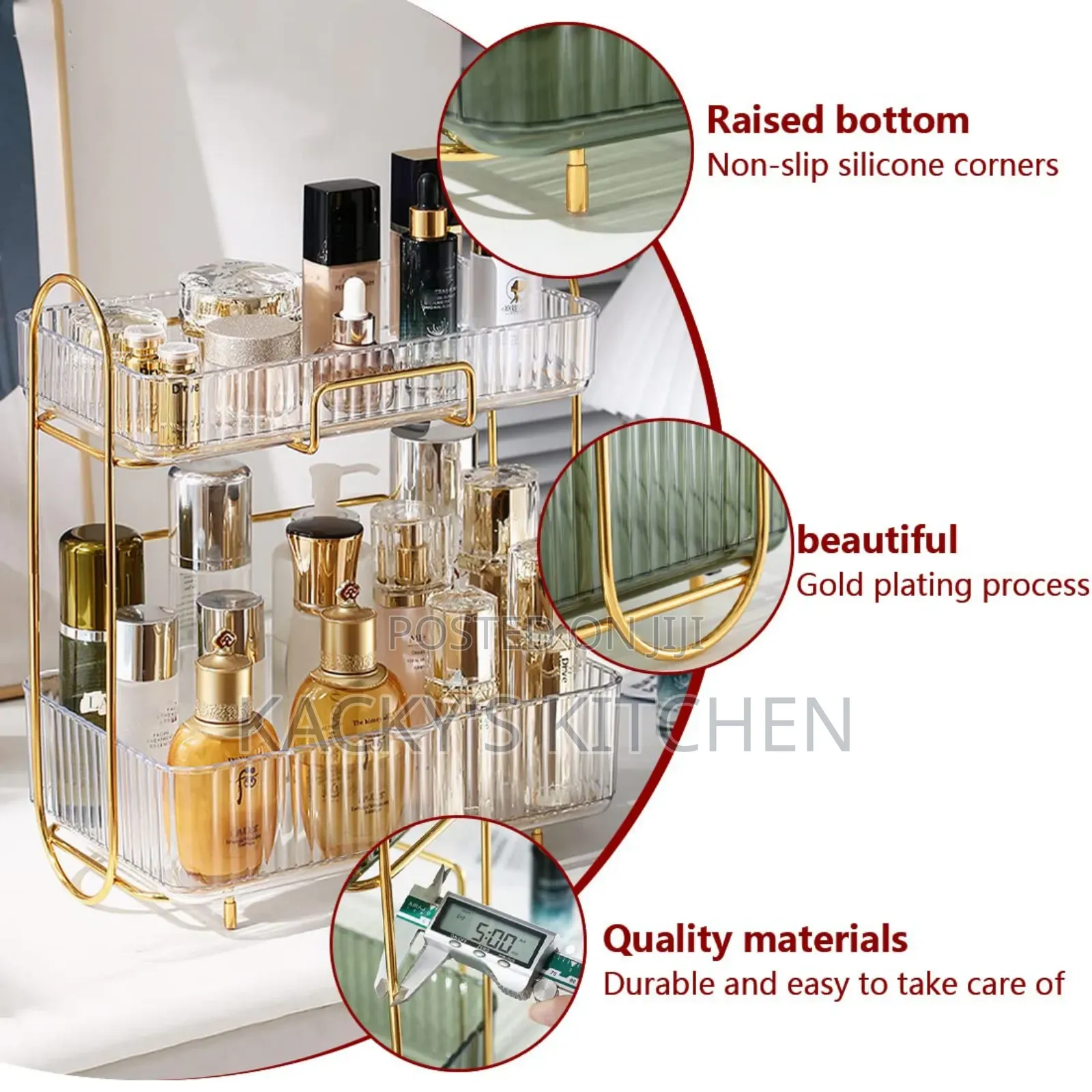 Two-Tier Clear Acrylic and Gold-Toned Metal Makeup Organizer Rack. in ...