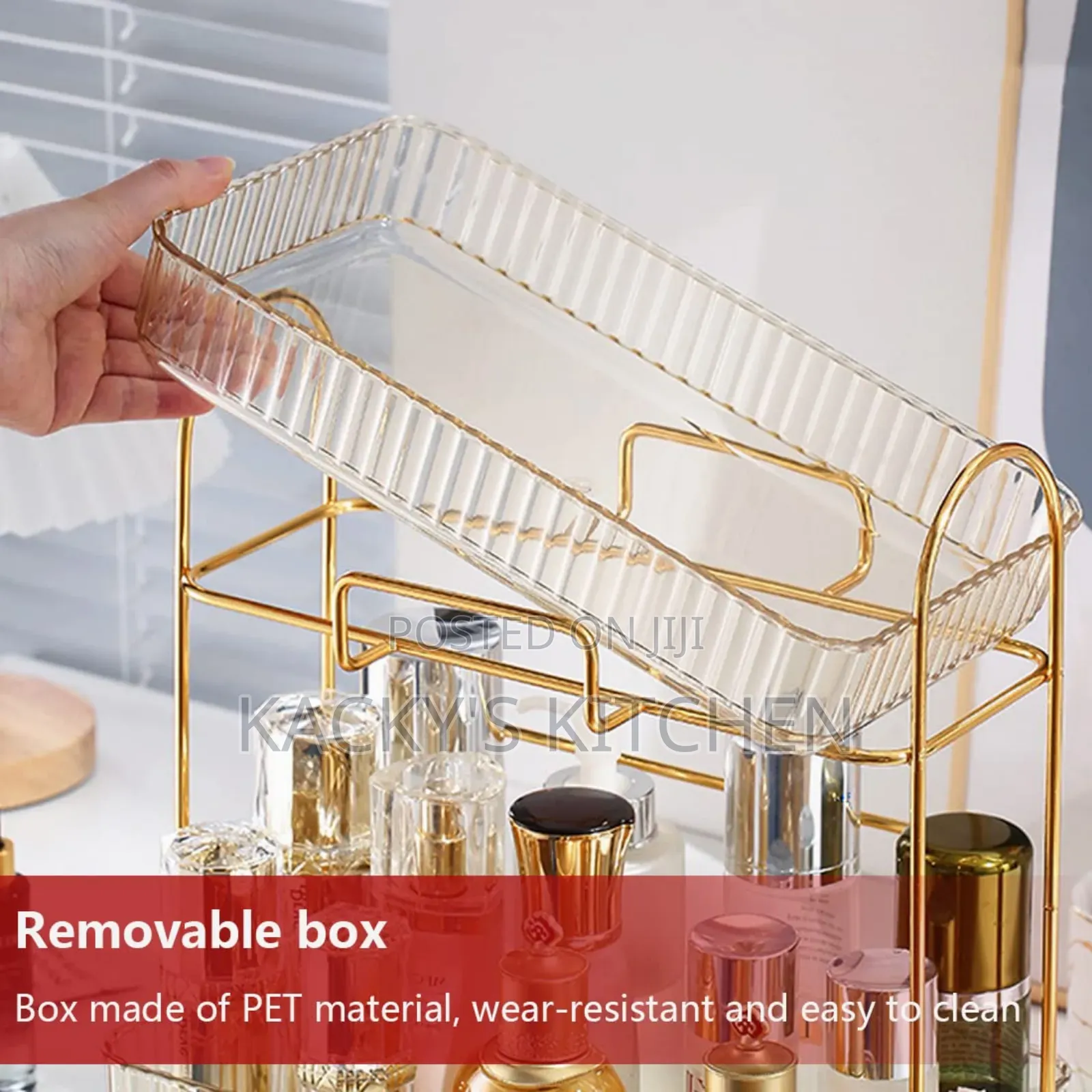 Two-Tier Clear Acrylic and Gold-Toned Metal Makeup Organizer Rack. in ...
