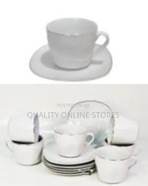 12 Piece Gold Line Diamond Cut White Cups and Saucer Coffee Cup Set in ...