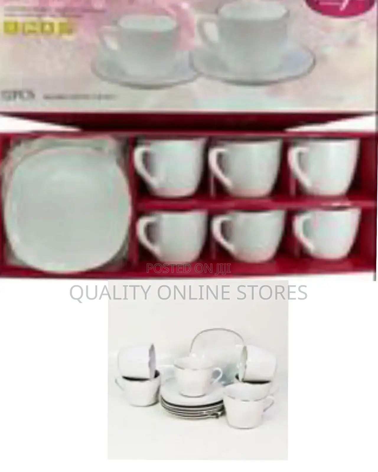 12 Piece Gold Line Diamond Cut White Cups and Saucer Coffee Cup Set in ...