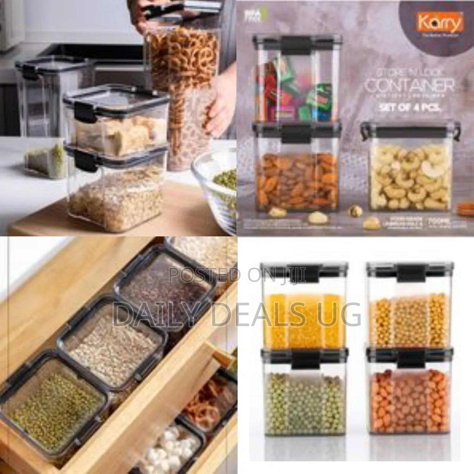 700ml 4-Piece Plastic Transparent Plain Storage Box Tins Containers in ...