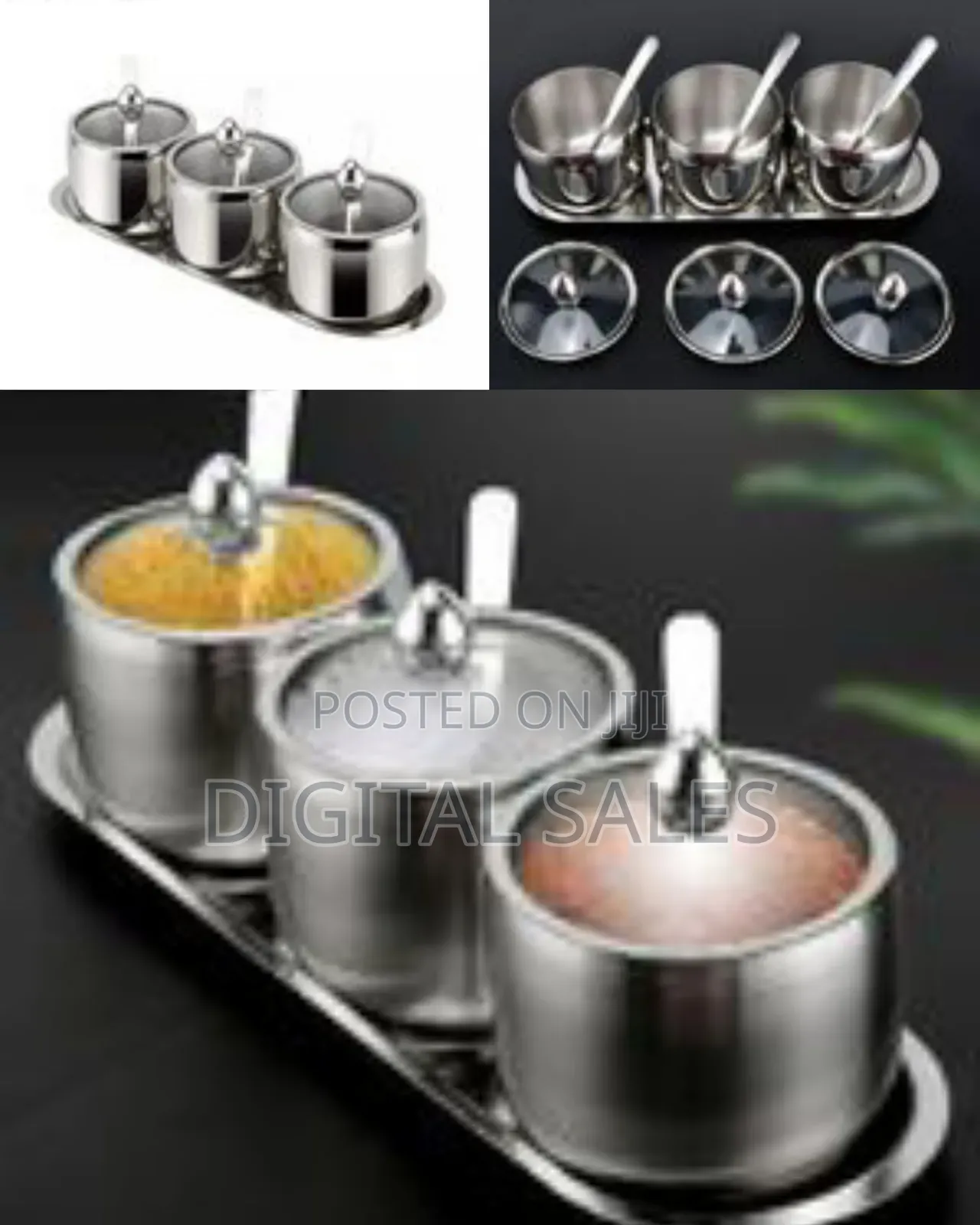 3 Pc Seasoning Containers Spice Jar Rack Condiment Salt Pepper Sugar in ...
