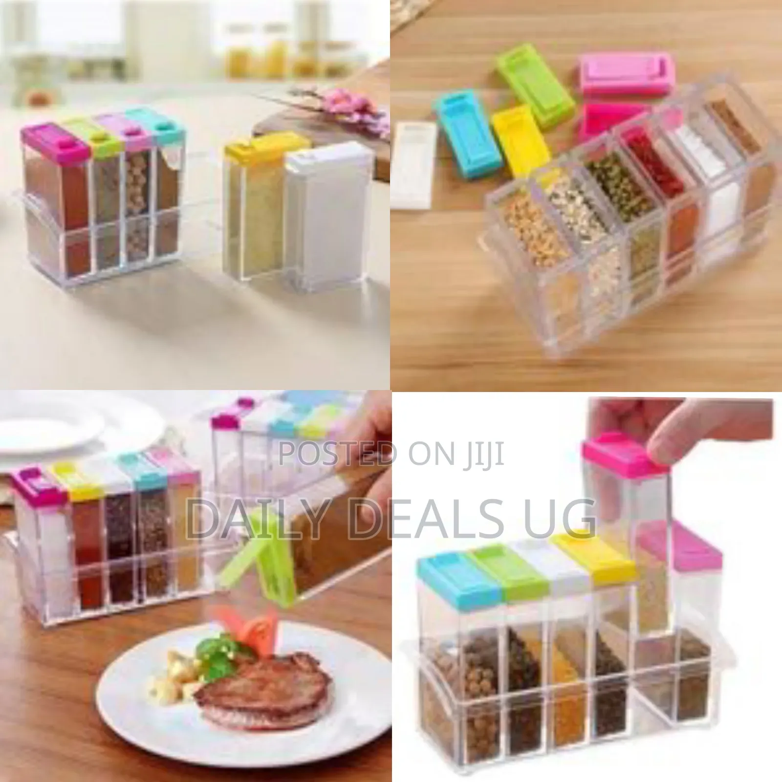 6 PCS Transparent Spice Jars Dispenser Masala Rack Easy Flow Condiment ...