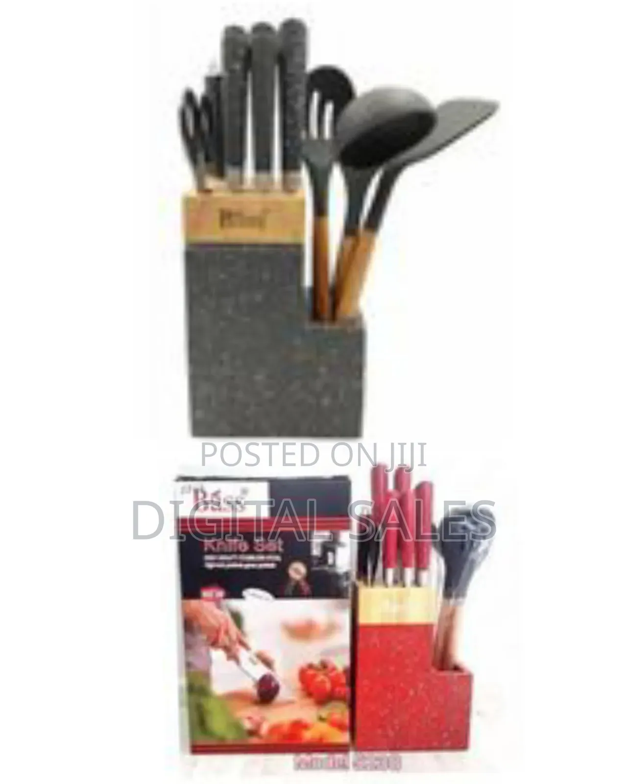 Bass 11 Piece Stainless Steel Modern Knife Set on Bamboo Block Stand in ...