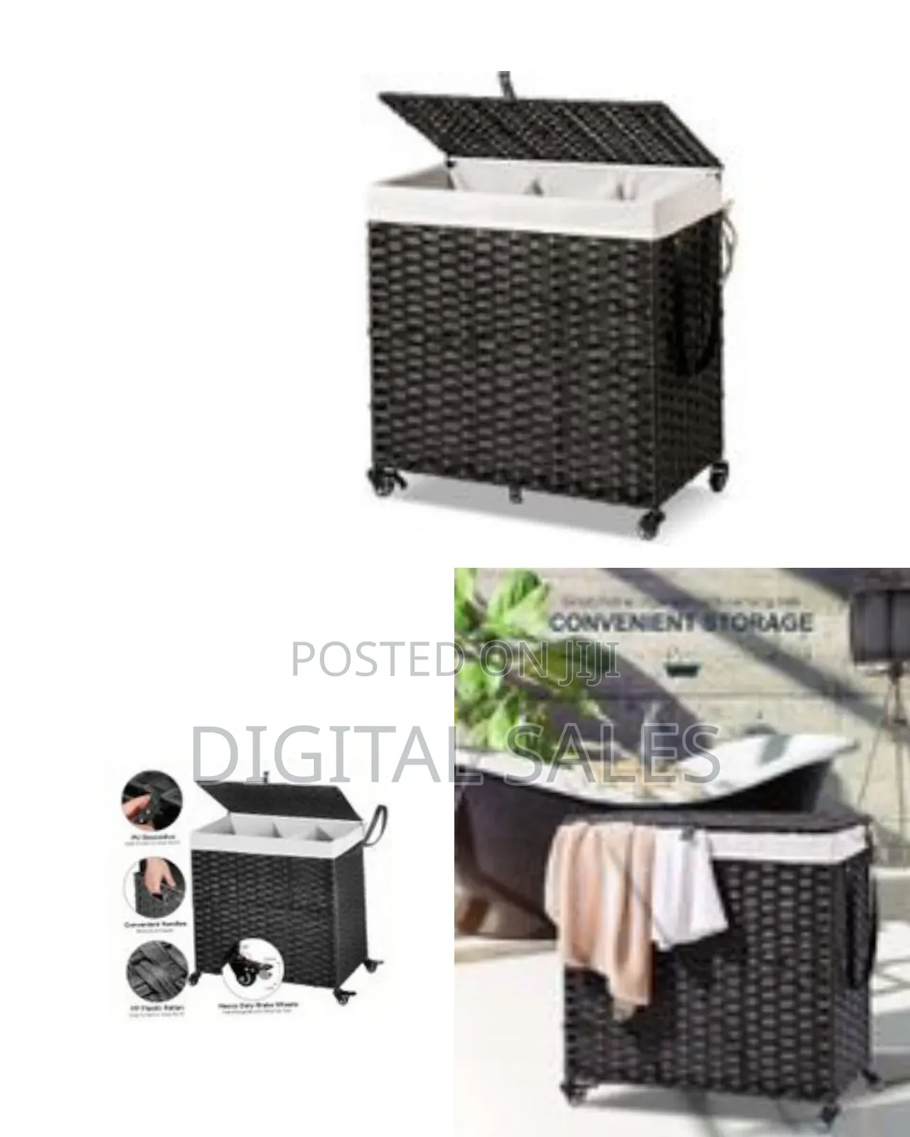 Laundry Basket With Wheels With Removable Liner Bag 3 Sections in ...