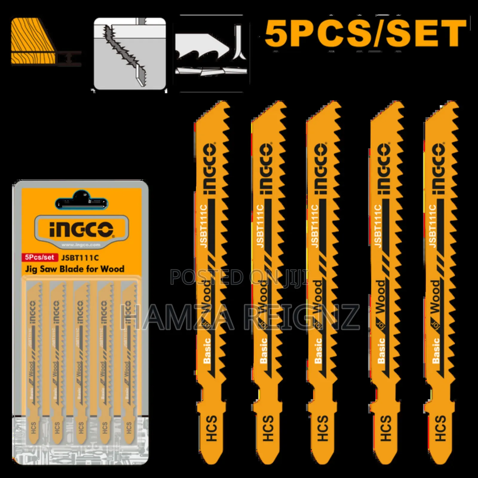 Ingco Jig Saw Blade for Wood - 74mm, 8tpi, Hcs, Milled, 5pcs/Set in ...