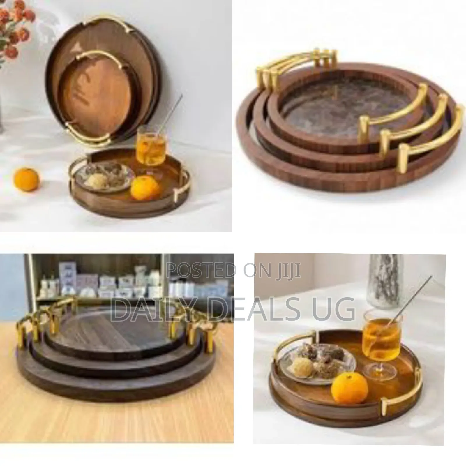3 Piece Round Pallets Marble Tabletop Decorative Serving Coffee Tea in ...