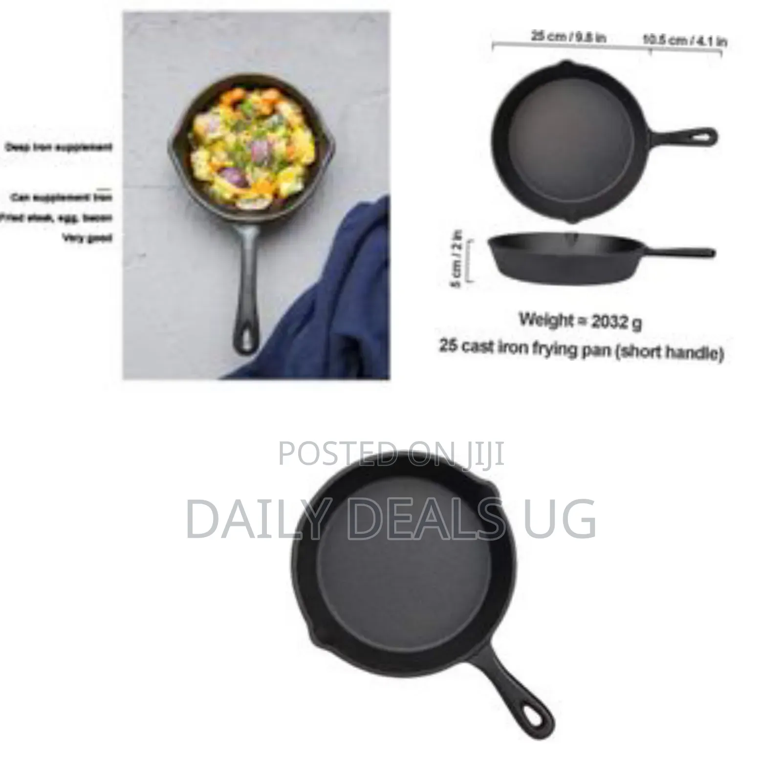 24cm Cooking Pot, Flat Round Induction-Safe Non Stick Cast Iron in ...