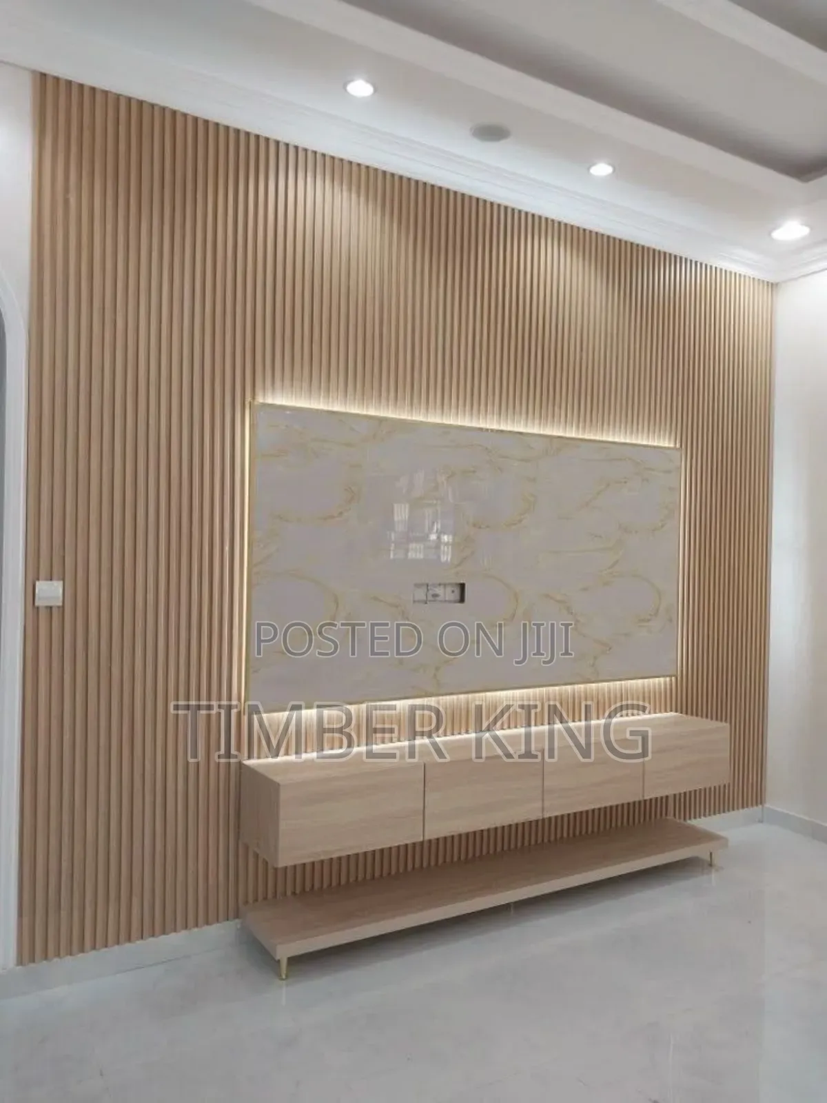 Modern Tv Wall Unit Featuring WPC (Wood Plastic Composite) Wall Panels ...