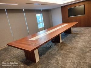 Large, Modern Confrence Table With a Wooden Finish and White Accents ...
