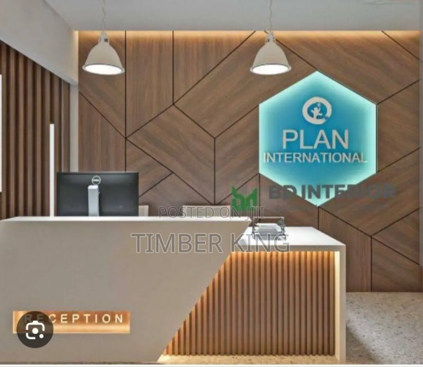 Modern Office Reception Area, Featuring a Desk in Central Division ...