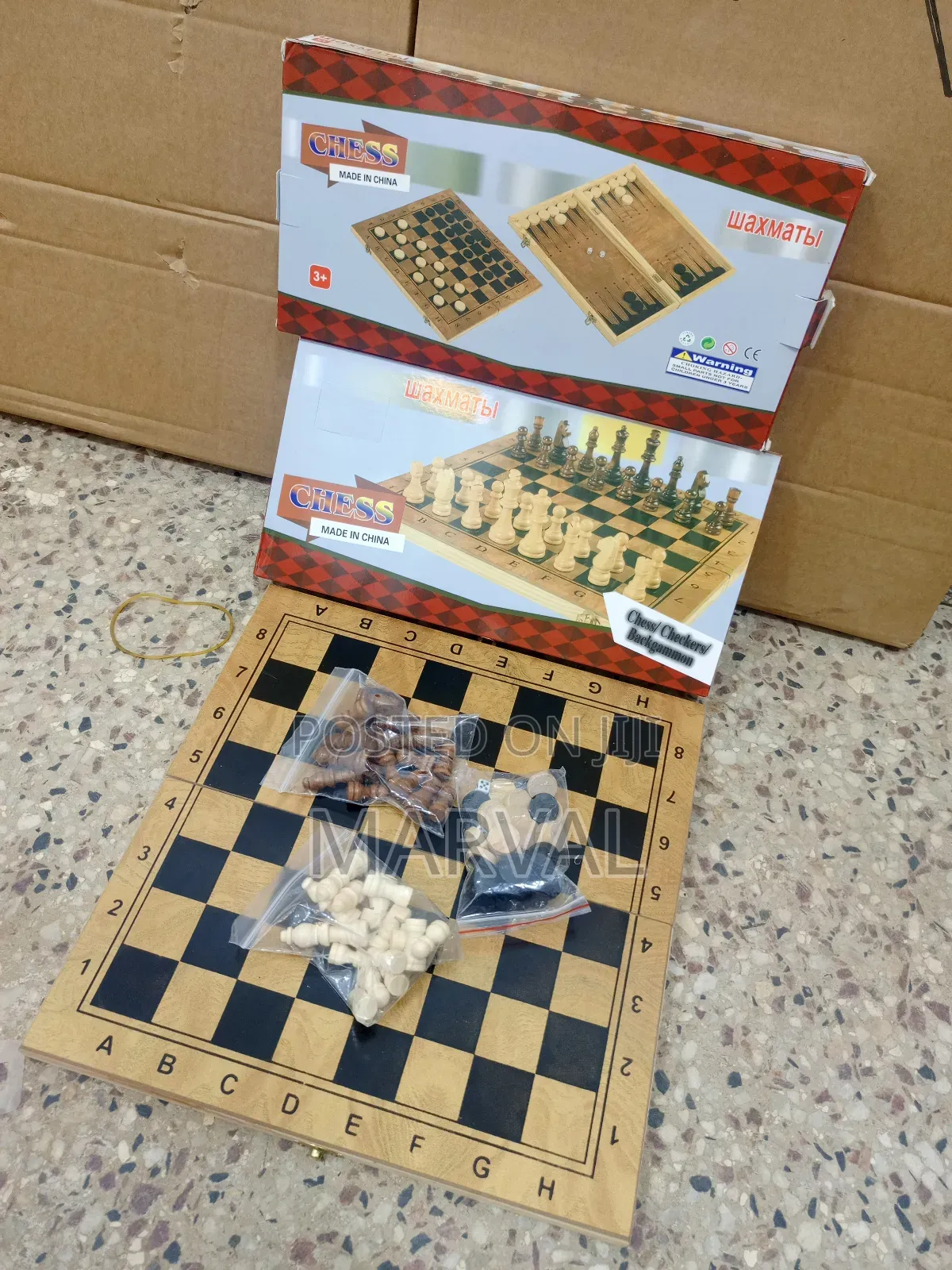 3-in-1 Wooden Board Game Set That Includes Chess, Checkers in Central ...