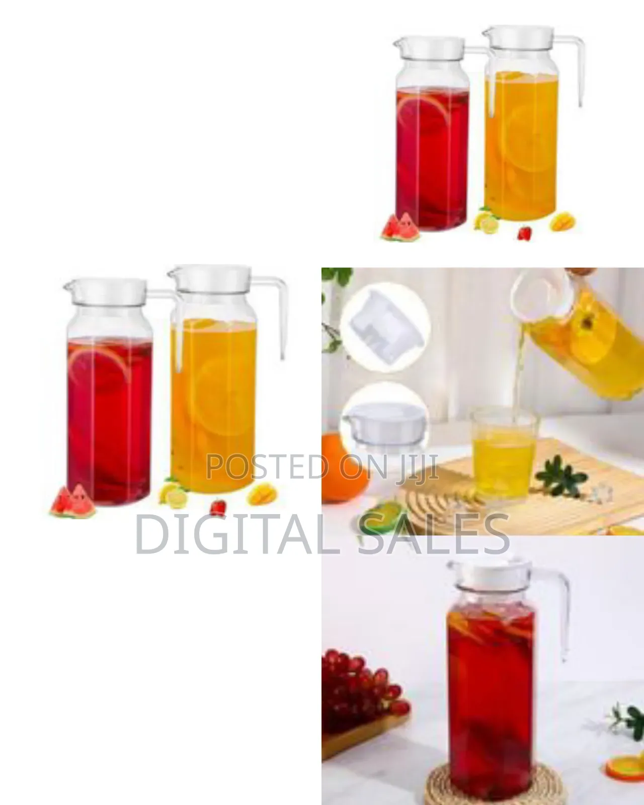 Set of Two Modern Clear Glass Beverage Pitchers With Lid (1.1l 1.5l) in ...