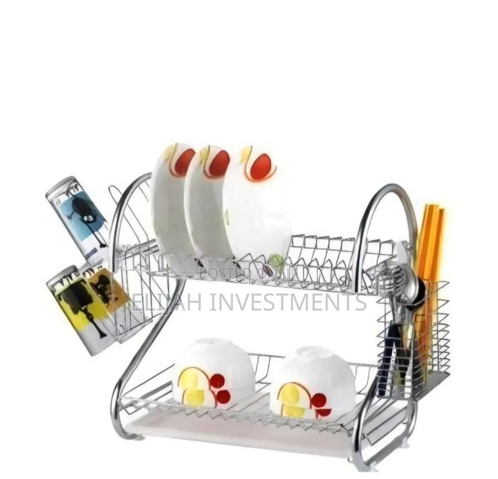 2 Tier Steel Plate Dish Drying Draining Rack Storage Organizer in ...