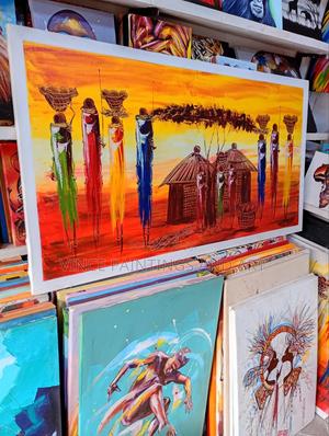 African Village Life – Maasai Community Wall Art Painting in Central ...