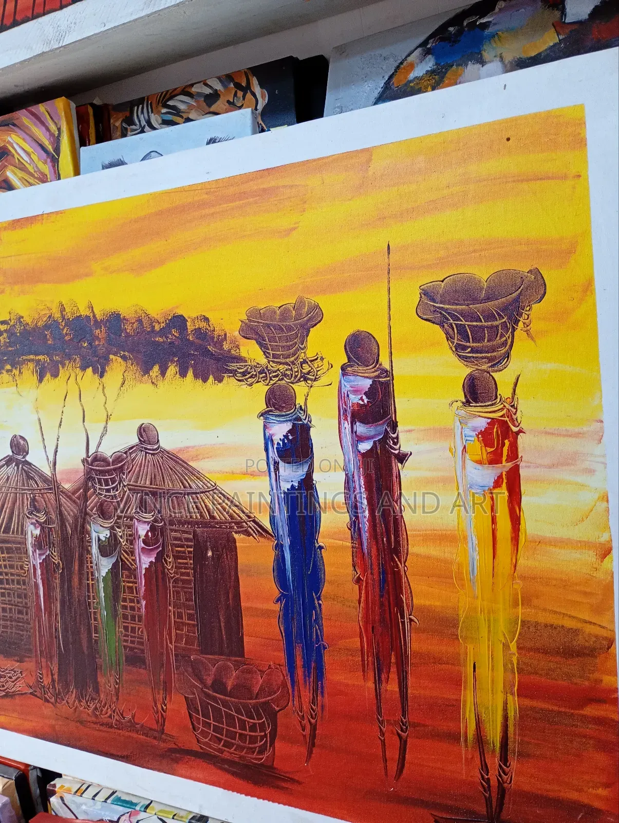 African Village Life – Maasai Community Wall Art Painting in Central ...