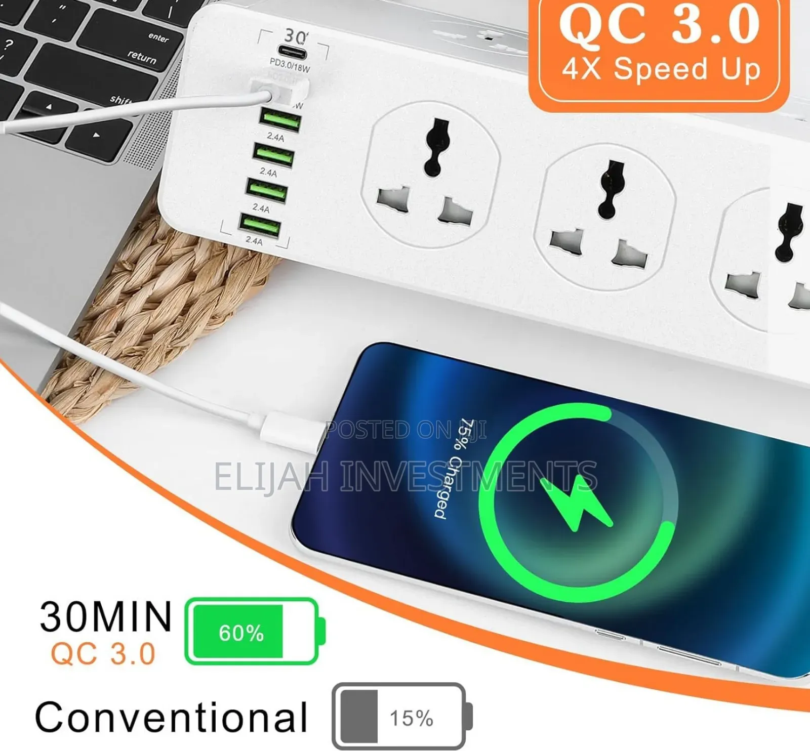 10 Ways Power Socket ,5 Usb-a ,1 Usb C,2m Cable Length in Central ...
