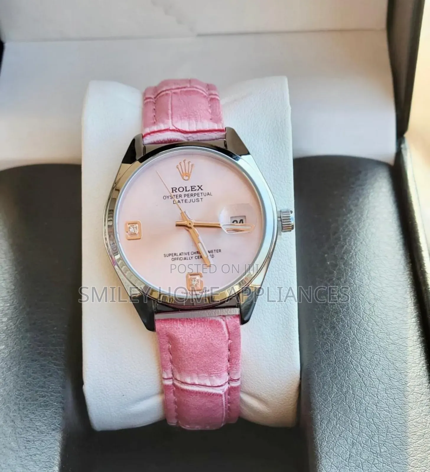 Pink Leather Strapped Women's Analog Rolex Wrist Time Wear at Discount ...