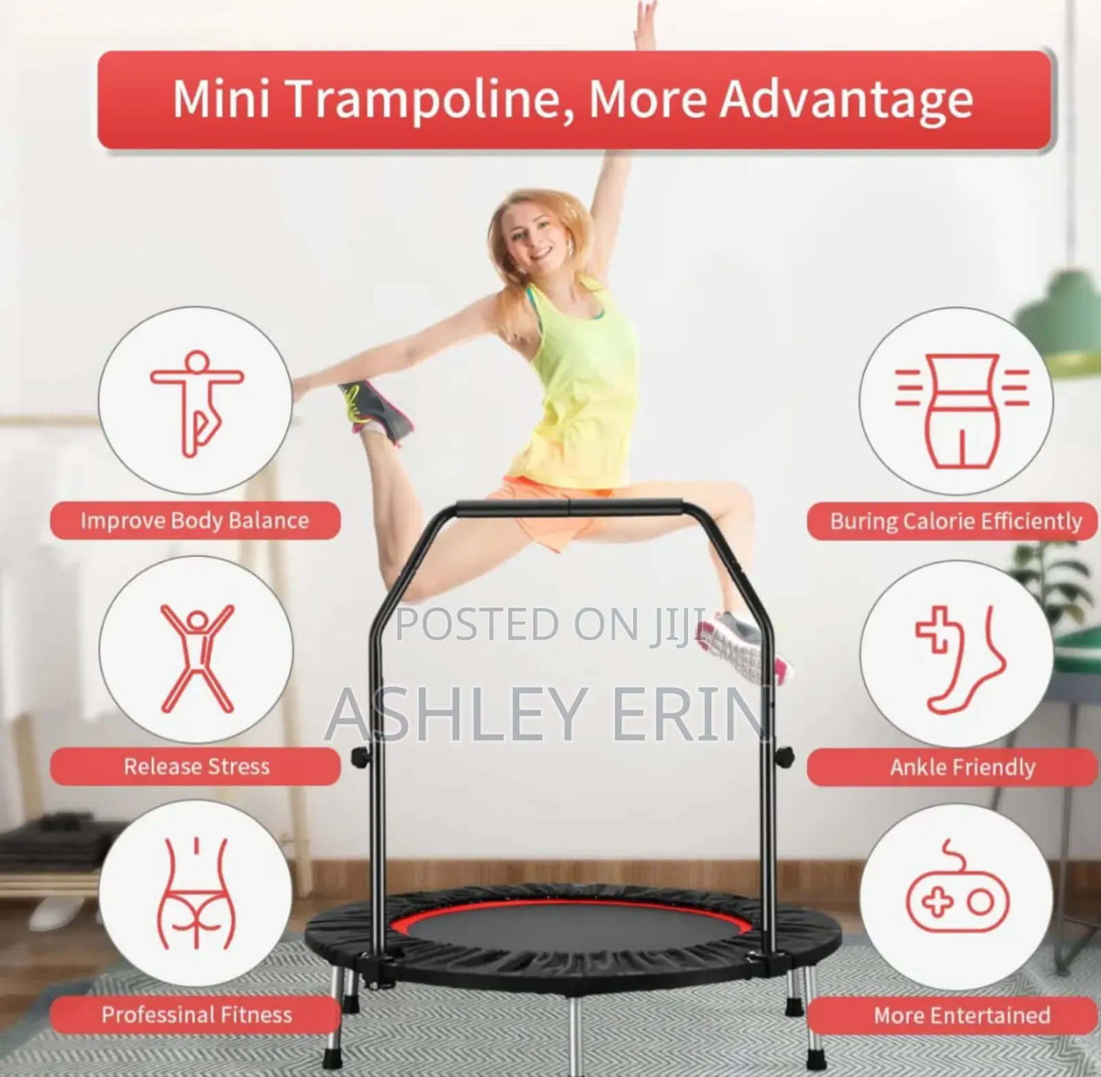 Foldable Mini Exercise Trampoline With an Adjustable Handle Bar in ...