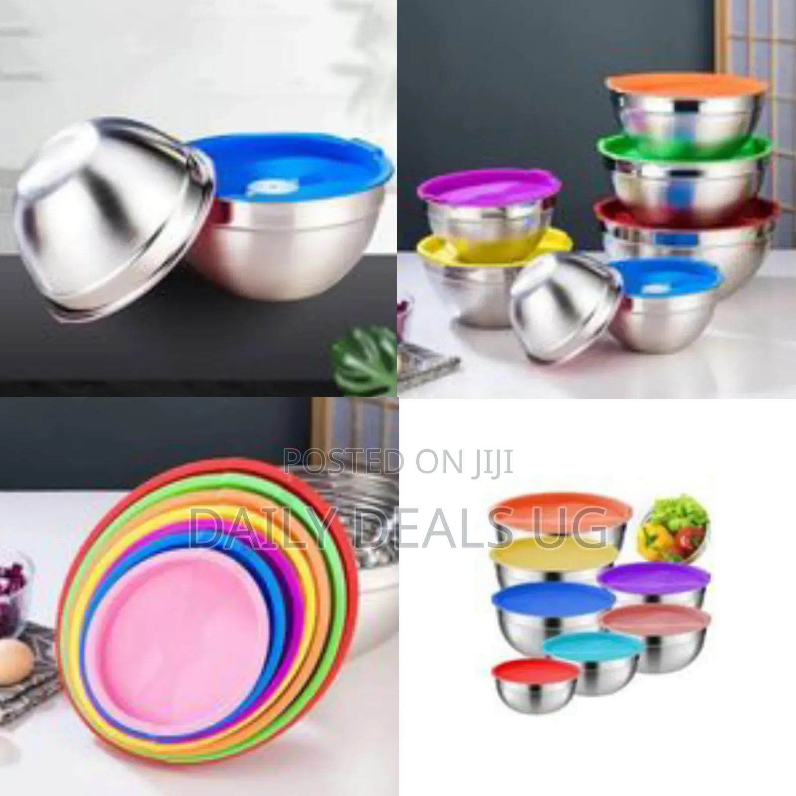 Set of 7 Stainless Steel Mixing Bowls With Colorful Lids - Multicolor ...