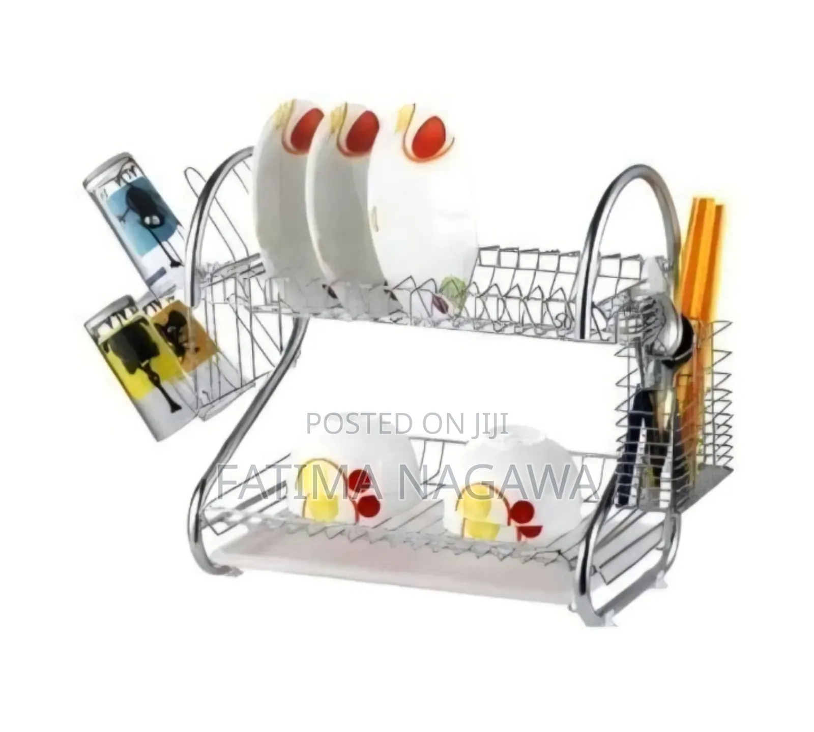 2 Tier Steel Plate Dish Drying Draining Rack Storage Organizer, Silver ...