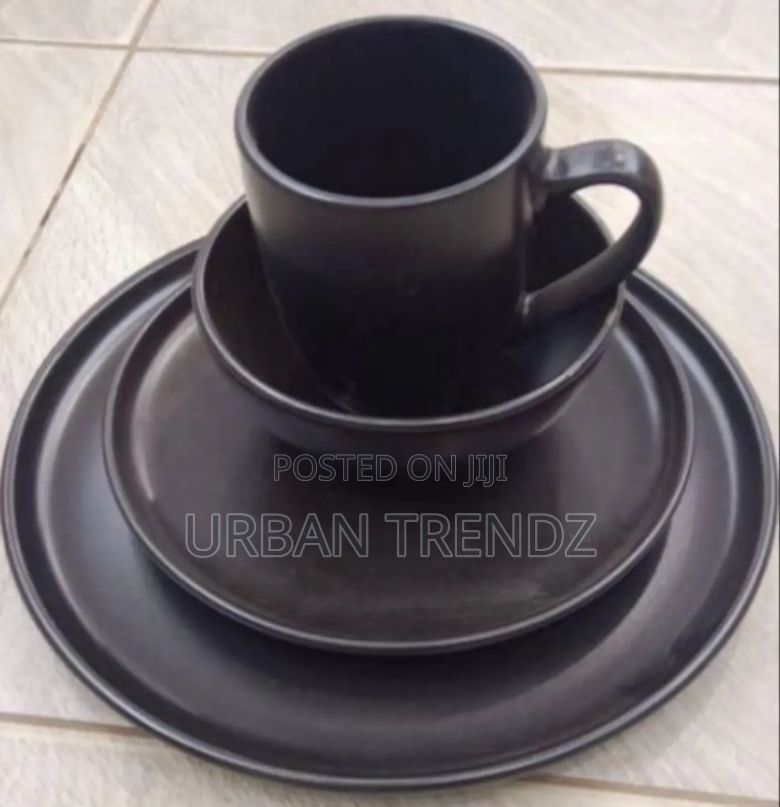 24 Pieces Set of Stoneware Ceramic Dinner Plates, Cups, Bowls Side in ...