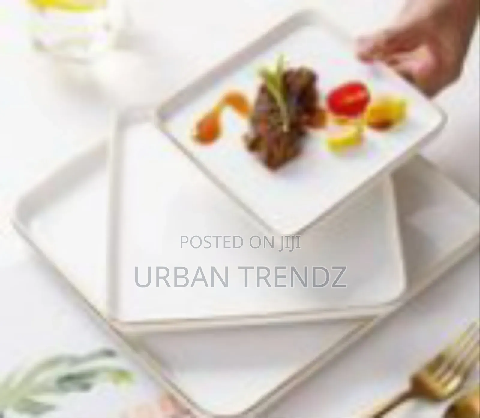 Elegant Square White Ceramic Dinner Plates With Gold Rim in Central ...