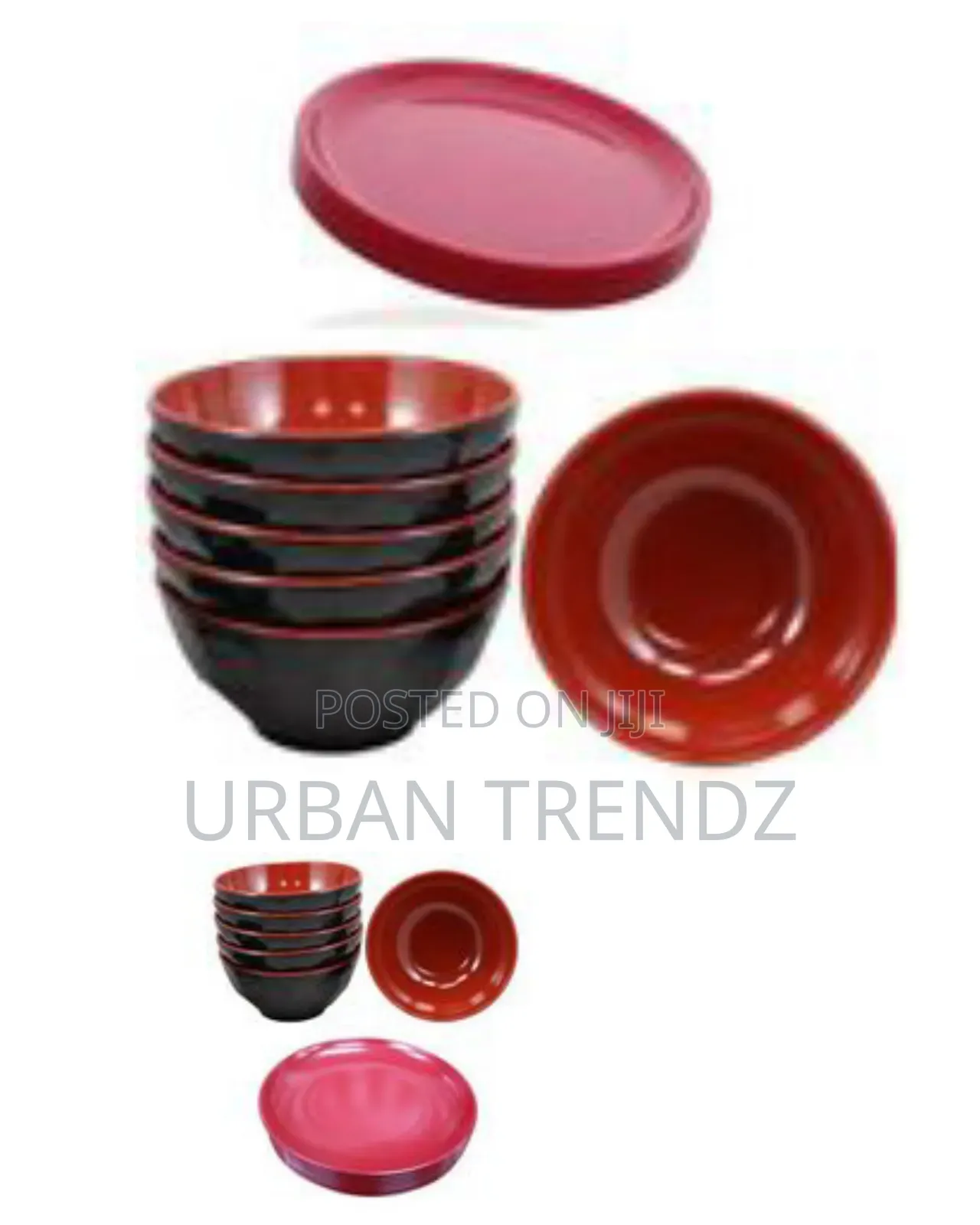 12 Piece Set Serving Bowls and Dinner Plates-Red/Black in Central ...