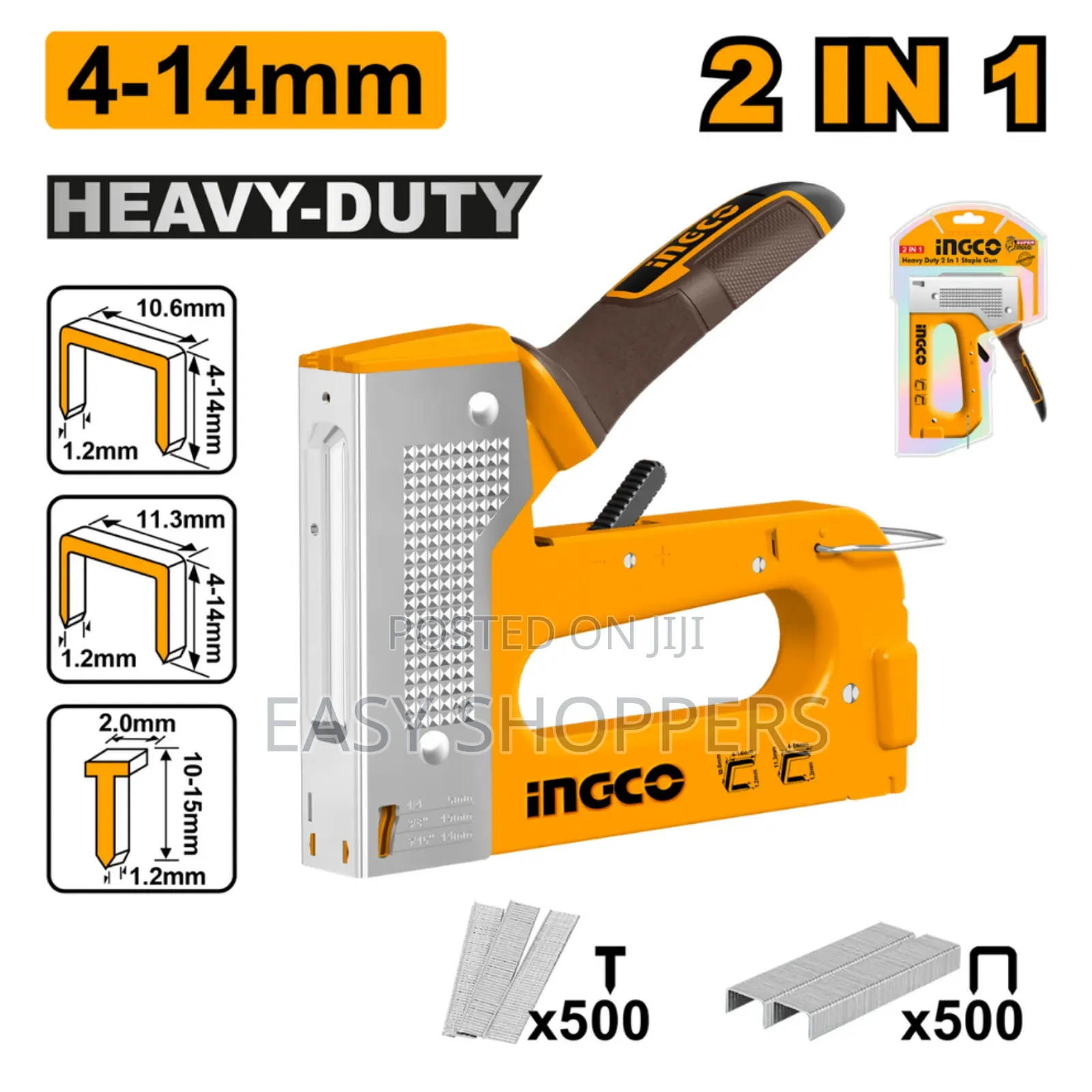 Ingco Staple Gun 2 in 1 Heavy Duty Includes Staples Brad Nails in ...