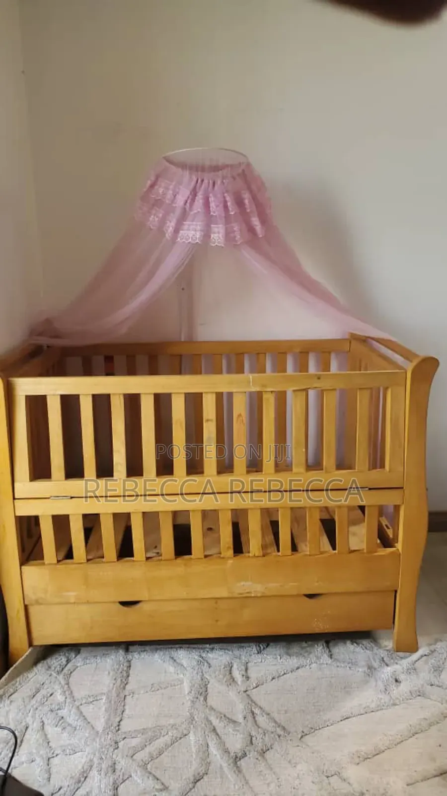 Eucalyptus Wood Baby Crib With Under Bed Storage and Mosquito Net for ...