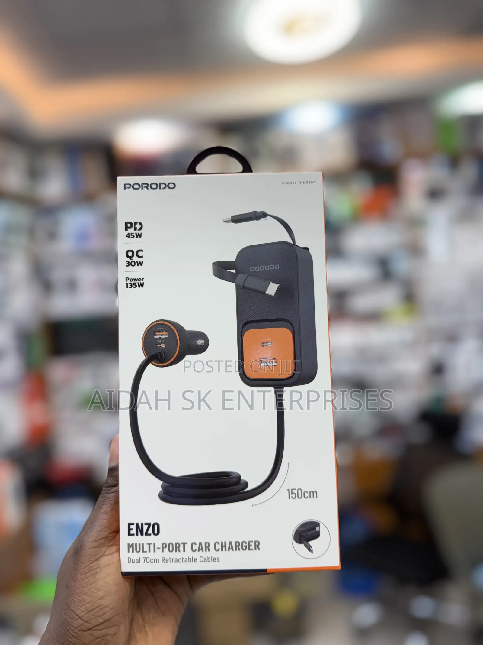 Porodo Enzo Multi-Port Car Charger With a 150cm Retractable Cable. for ...