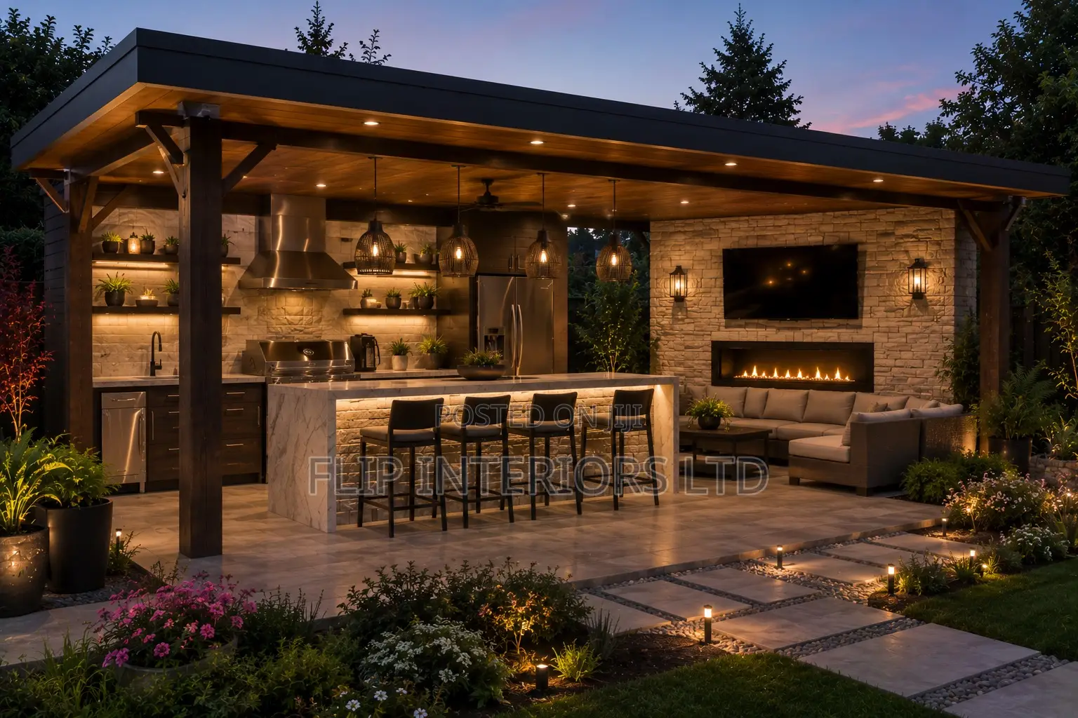 Luxury Outdoor Kitchen Gazebo Fireplace Lounge Solutions for sale ...