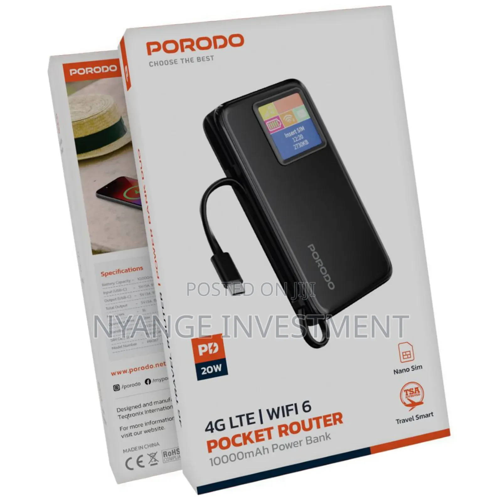 Porodo 4g Lte Wifi 6 Pocket Router. Router - Nyange Investment Price ...