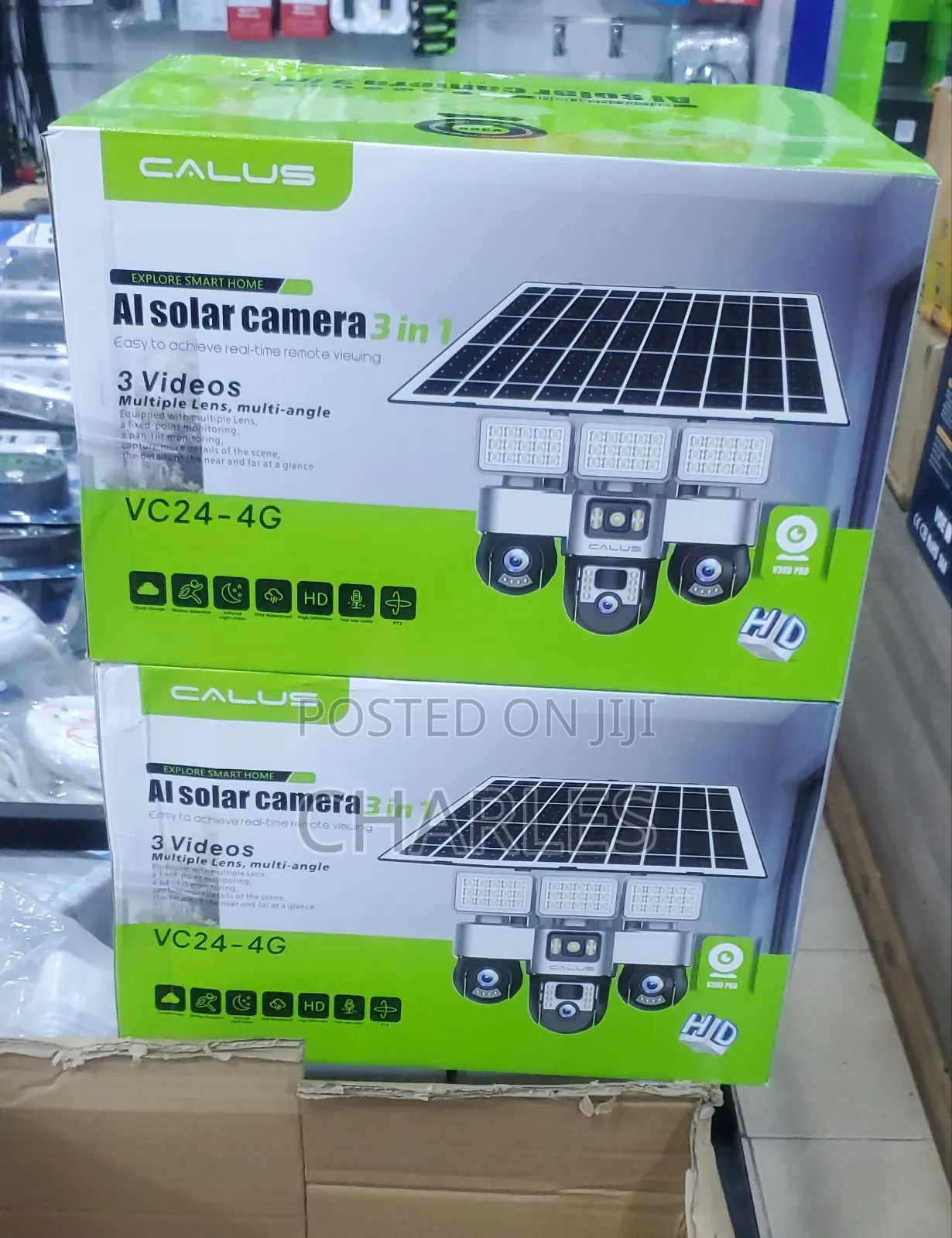 A Surveillance Camera With A Solar Panel And 3 Lens With Night Vision ...