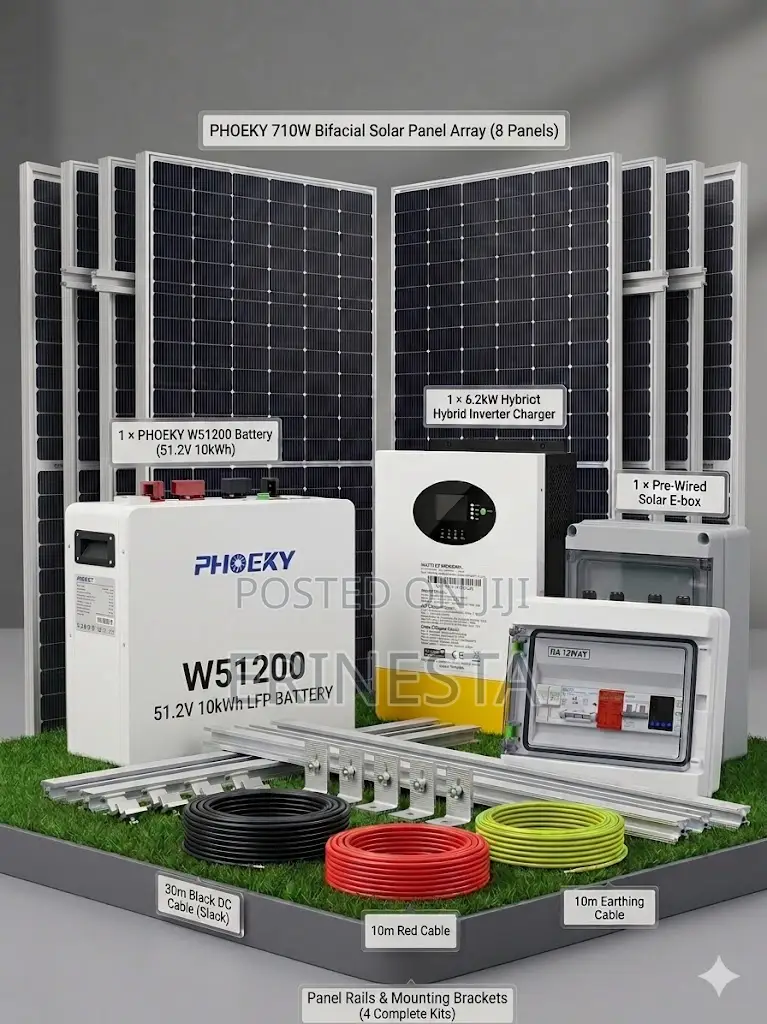 10kwh 51.2v Lifepo4 Solar System: 6.2kw Hybrid Inverter 8× 710w Panels ...